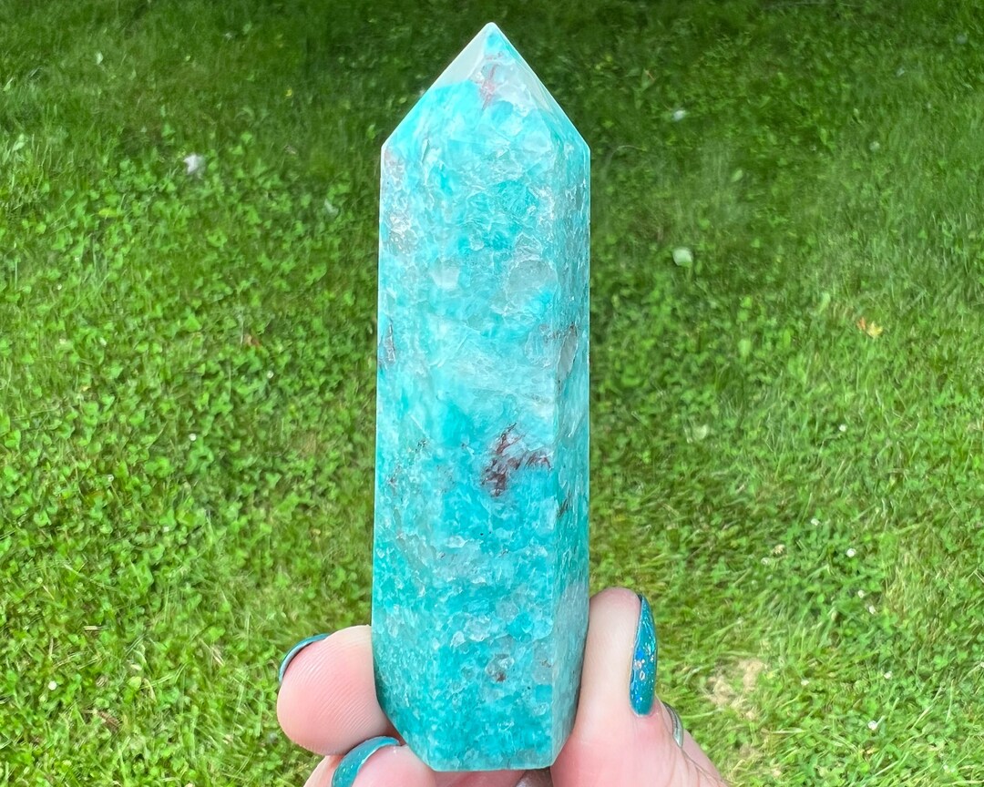 3.4" Amazonite Tower With Smoky Quartz, Amazonite Point, Blue Feldspar, Self Standing Crystal ...