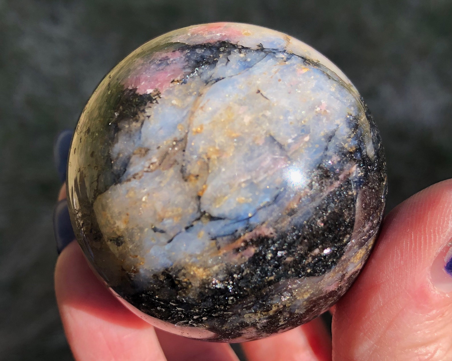 2 Gemmy Cherry Blossom Rhodonite Sphere With Blue Flash - Etsy