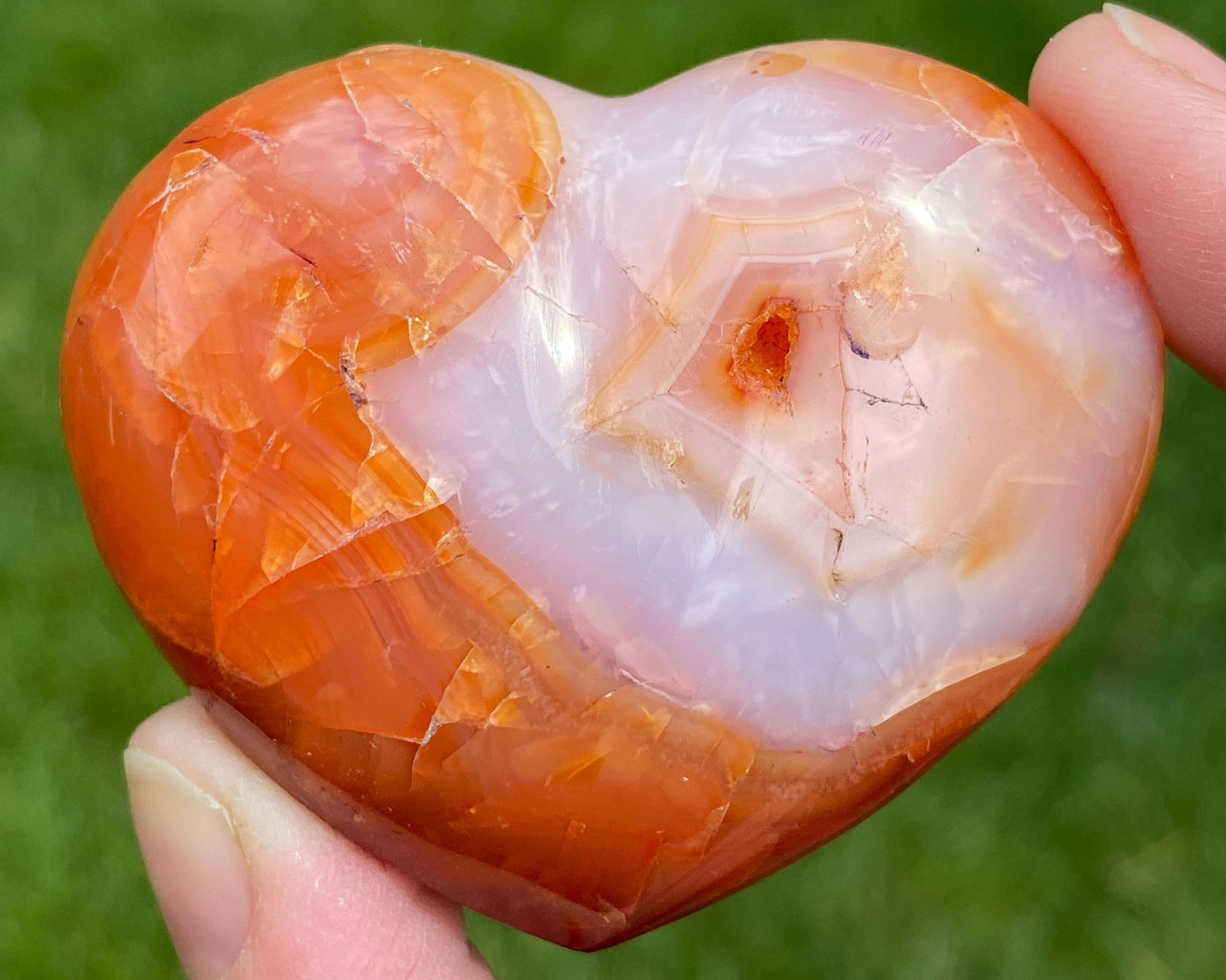 2.3" Carnelian Agate Heart With Druzy Pocket, Crystal Gemstone Heart ...