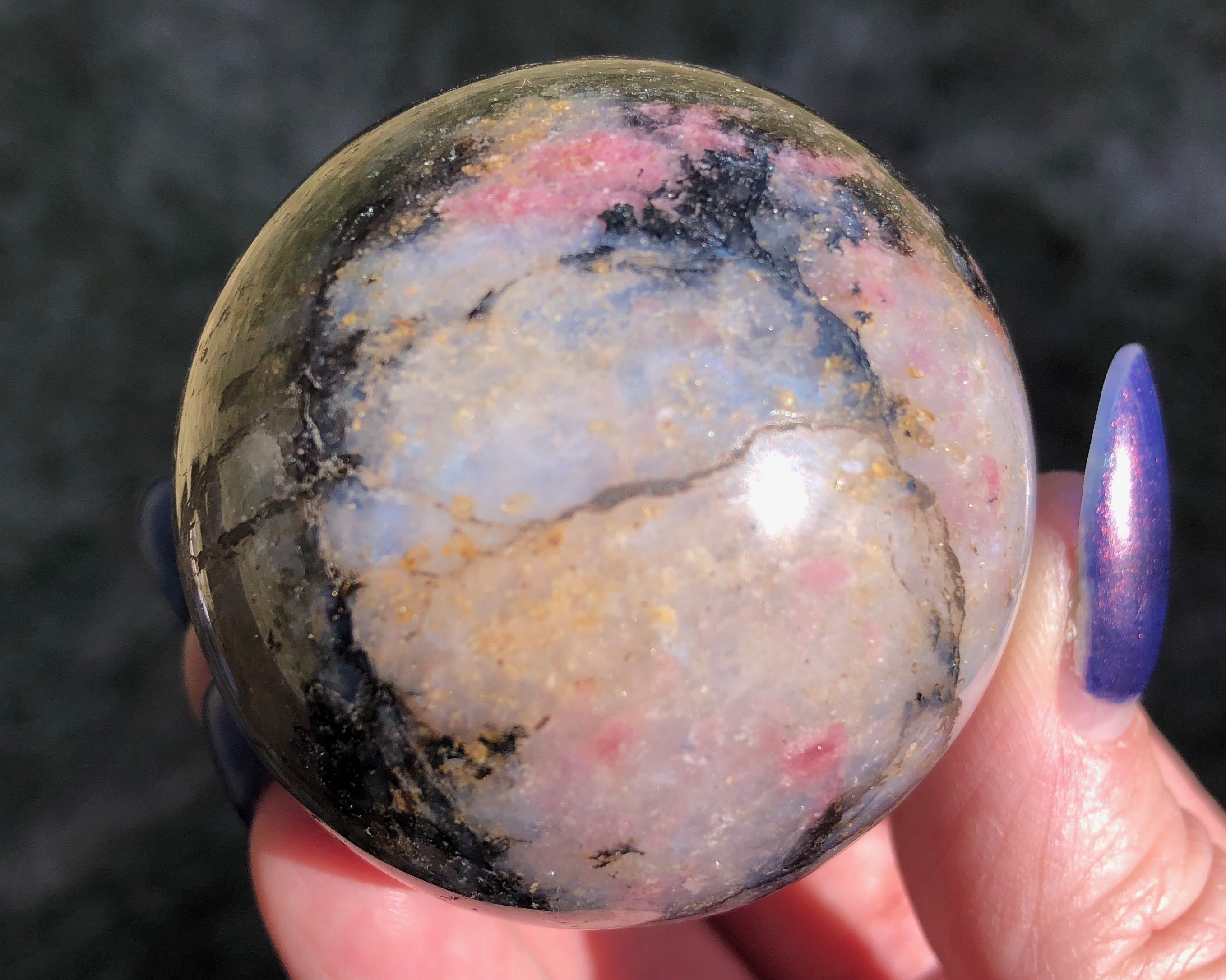 2 Gemmy Cherry Blossom Rhodonite Sphere with Blue Flash | Etsy