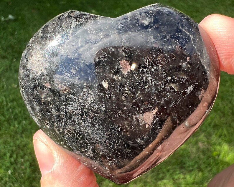 2.3" Nuummite Heart, Bronzite Gabbro Heart, Norite, Coppernite Heart ...