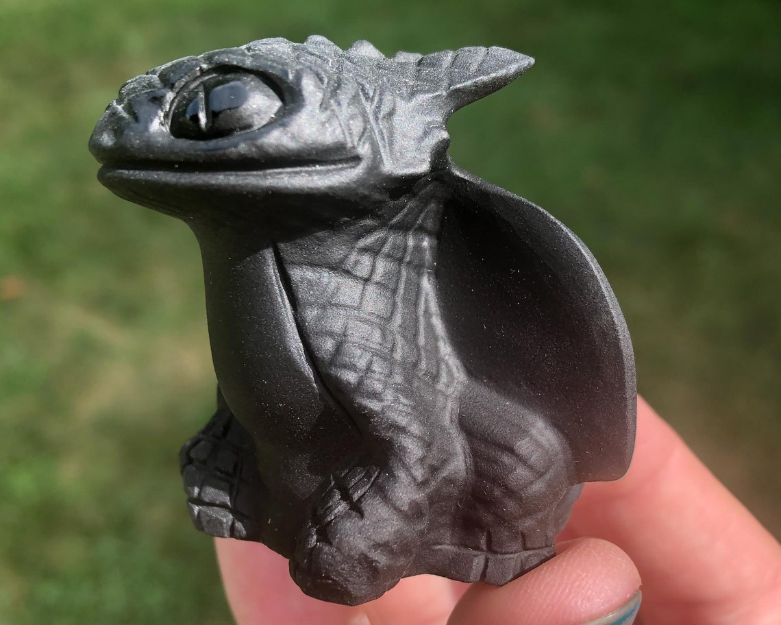 Black Obsidian Toothless Dragon Carving Crystal HTTYD Figurine - Etsy