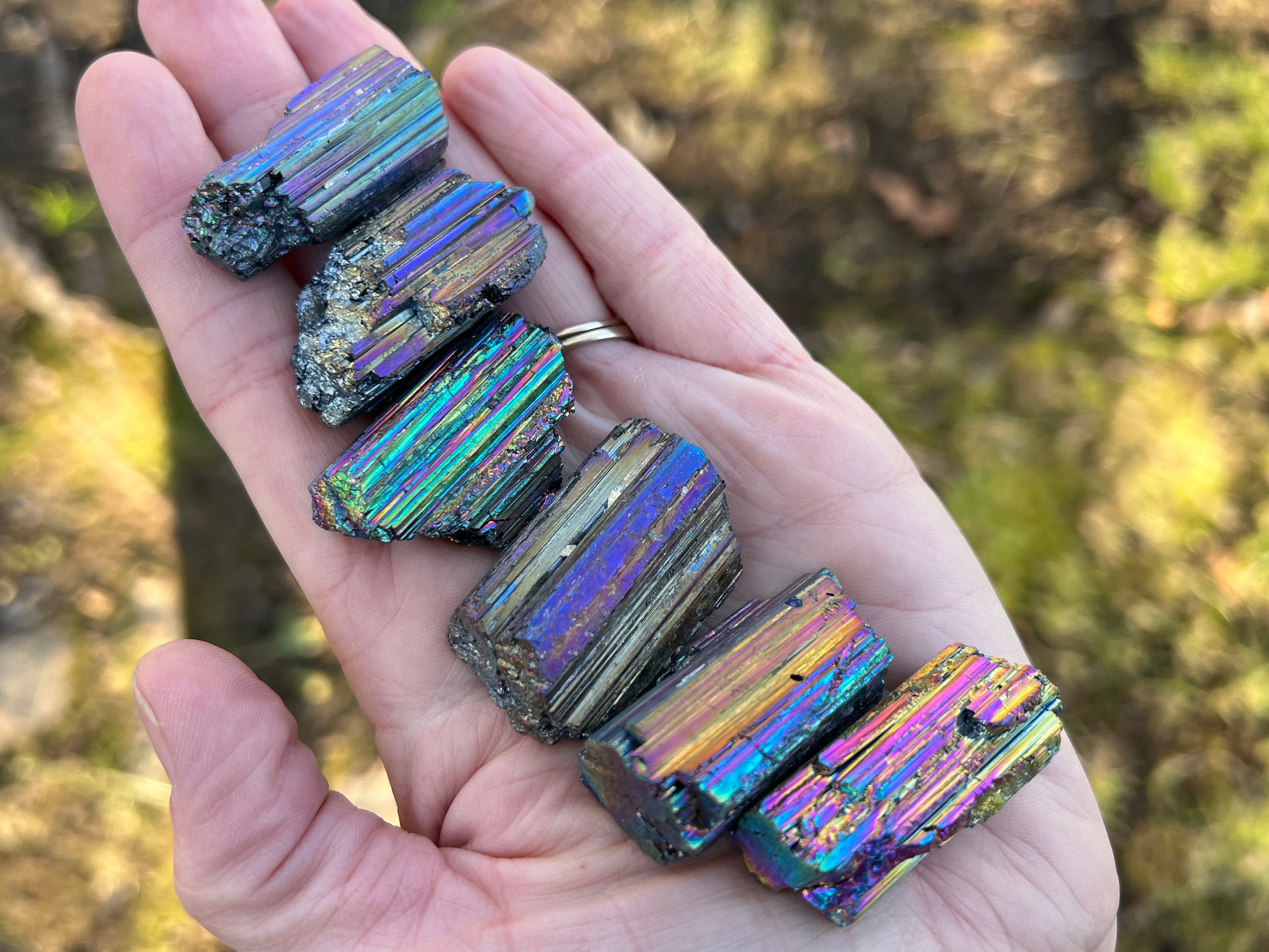 Rainbow Aura Black Tourmaline Set: Iridescent Crystals for Protection ...