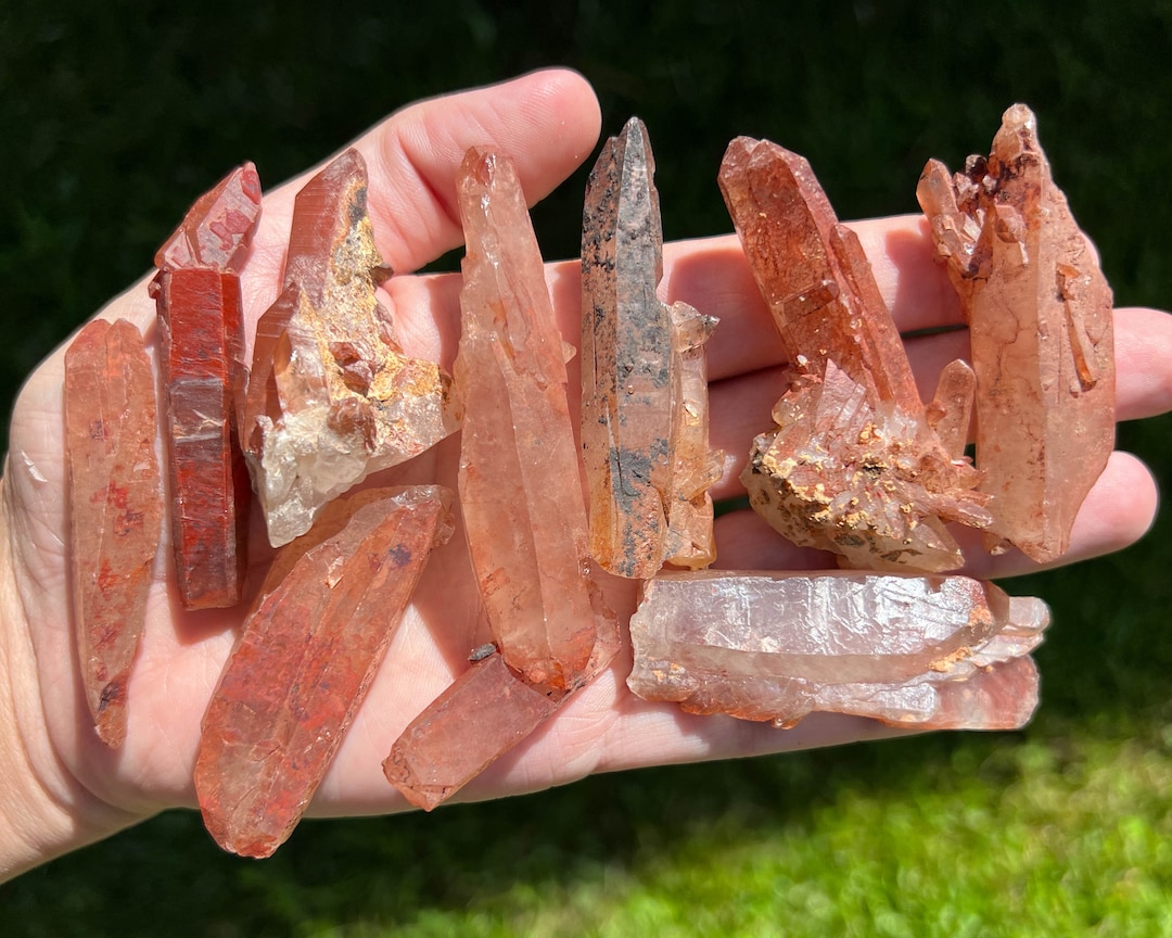 Set of 9 Red Hematoid Quartz Points & Clusters, Raw Quartz Crystals Lot ...
