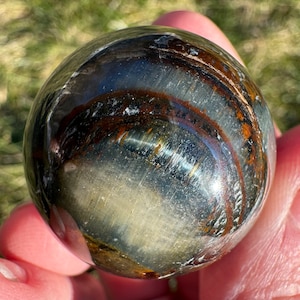 1.2" Small Tigers Eye Sphere #2 Blue Hawks Eye, Gold Chatoyant Crystal ...
