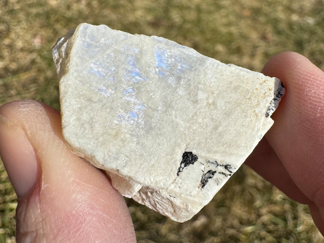 1.5 Rough Moonstone From Tanzania 3 With Black Tourmaline, Raw Stone, Blue Flashy Crystal ...