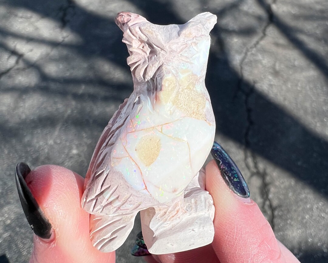 Owl Opal Carving, Mexican Opal in Matrix, Owl Figurine, Gemstone ...