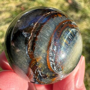 1.2" Small Tigers Eye Sphere #2 Blue Hawks Eye, Gold Chatoyant Crystal ...
