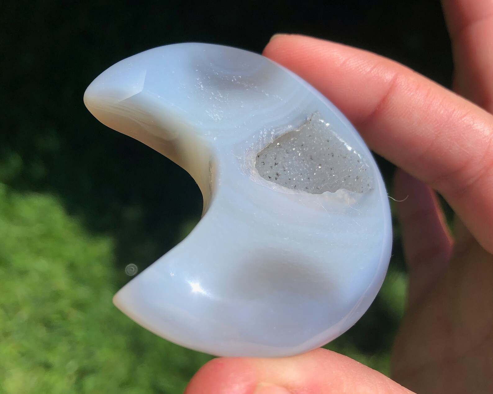 Agate Moon With Druzy Quartz Pocket Banded Gray Agate Crescent | Etsy