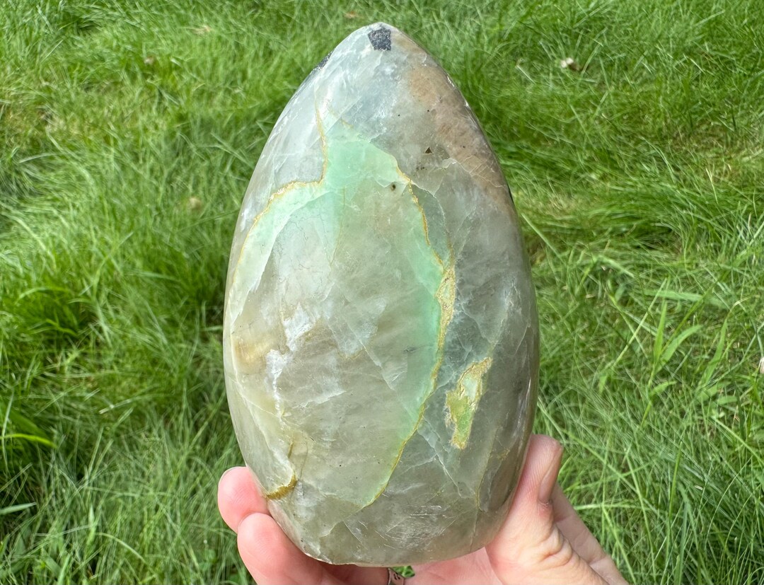 4.4 in Garnierite Freeform With Blue Flash, Green Moonstone With Smoky ...