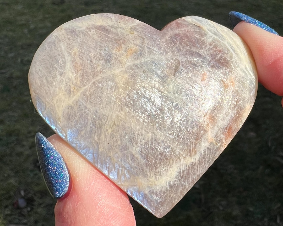 2.2" Moonstone and Sunstone Heart, Rare Belomorite, From Russia, Blue ...