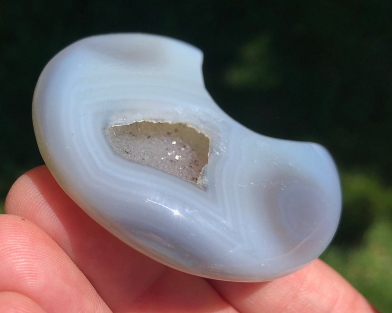 Agate Moon With Druzy Quartz Pocket Banded Gray Agate Crescent | Etsy