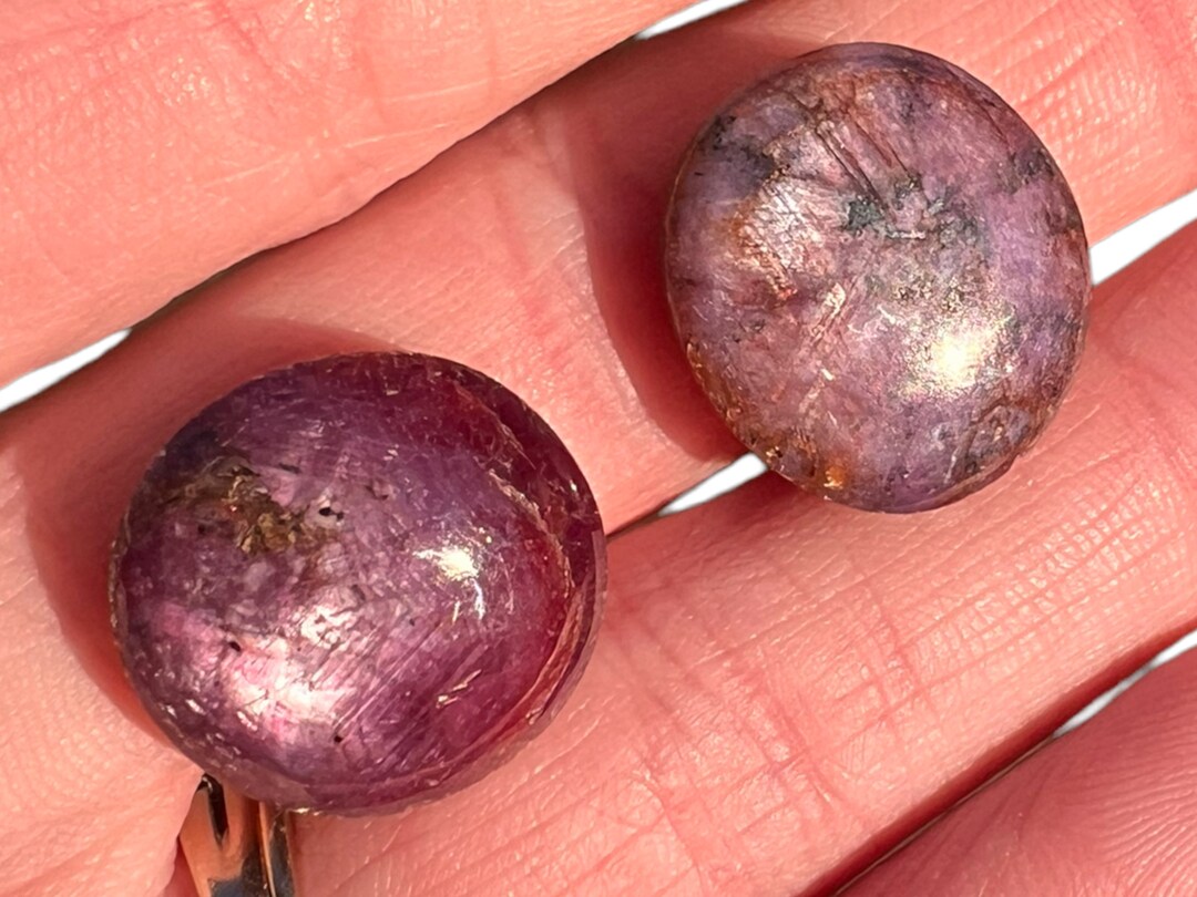 Pair of Star Ruby Cabochons, Polished Rubies, Round Ruby Cabs ...