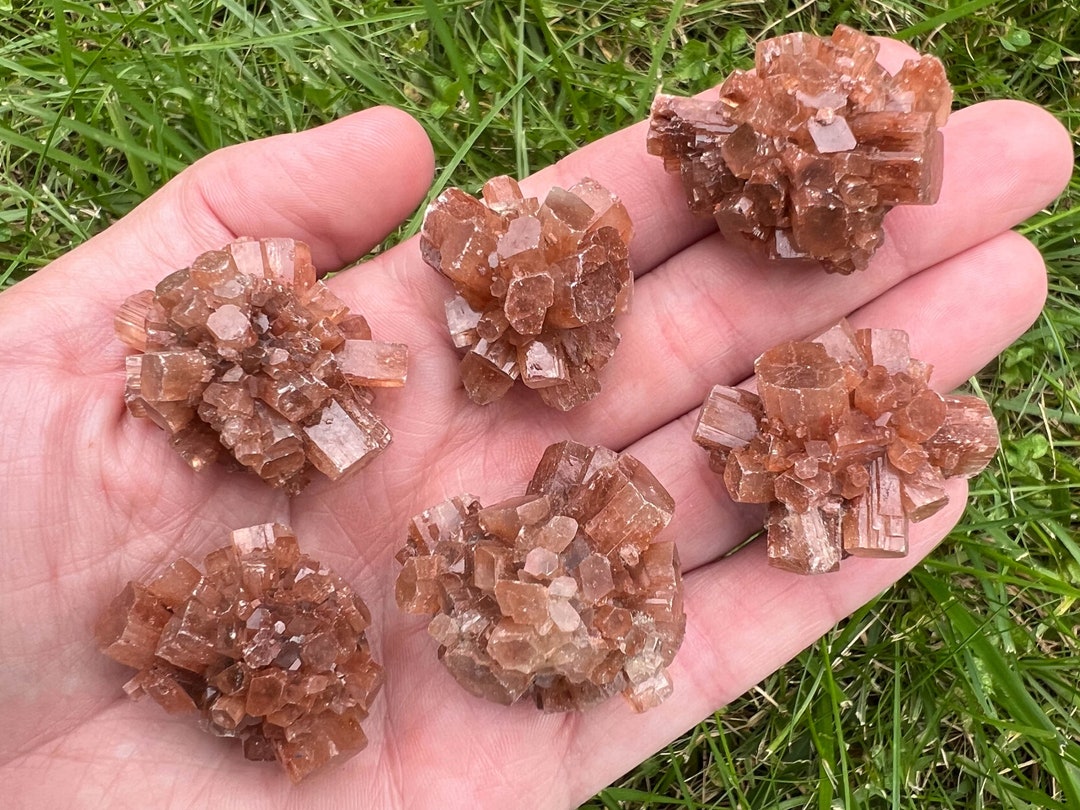 Set of 6 Aragonite Crystal Clusters #1 Orange Starburst Sputnik Natural ...