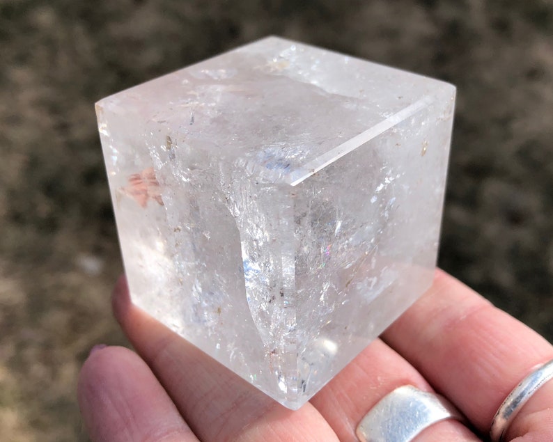 1.7 Clear Polished Quartz Cube with Rainbows 1 | Etsy