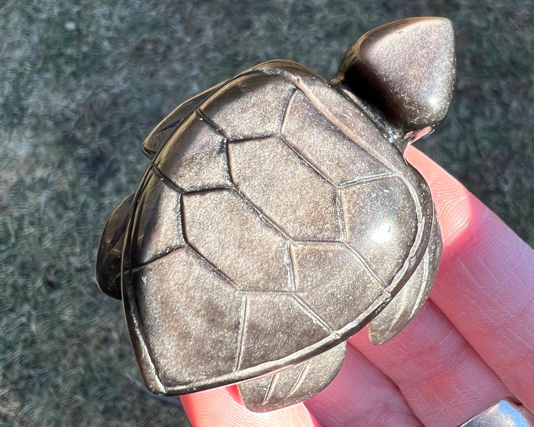 2.3" Silver Sheen Obsidian Sea Turtle Carving From Mexico, Gemstone ...