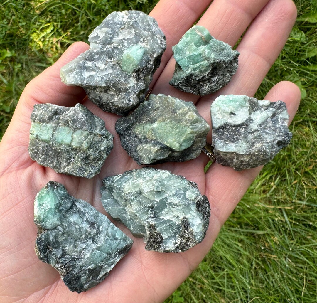 Set of Rough Emerald Stones, Green Beryl in Matrix, May Birthstone ...