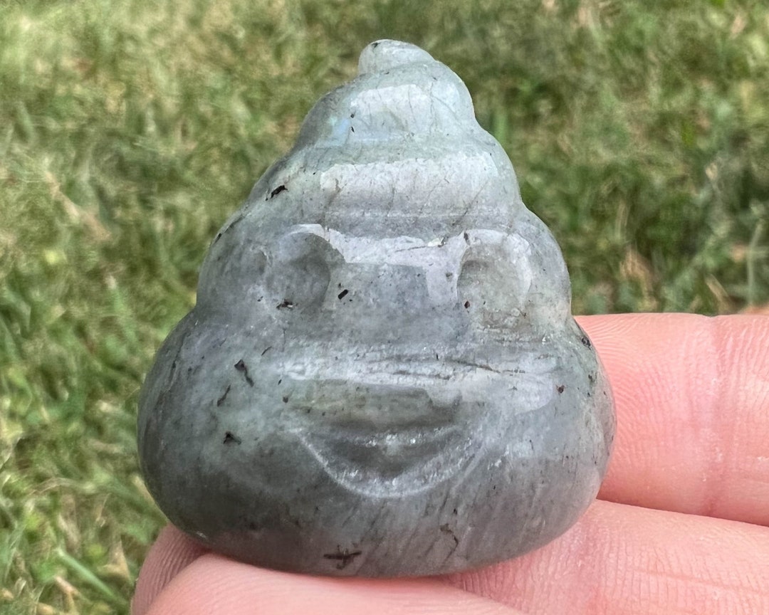 One Labradorite Poop Emoji Figurine, Poop Emoji Carving, Flashy ...
