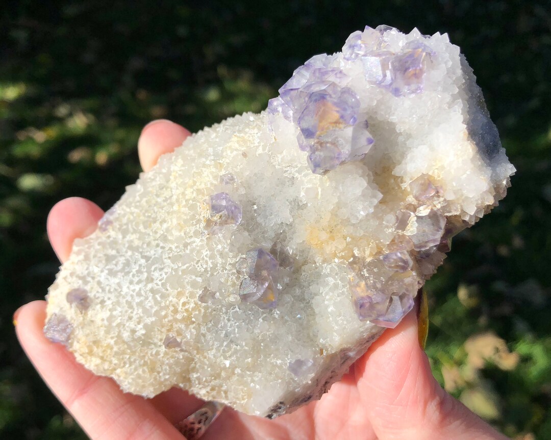 Blue Purple Fluorite Crystals on Druzy Quartz, Mineral Specimen, Fujian ...