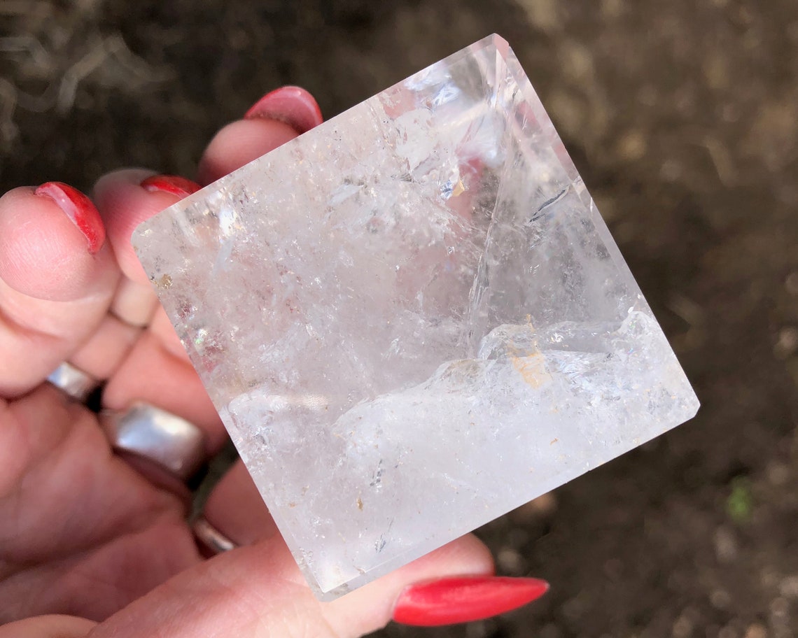1.7 Clear Polished Quartz Cube with Rainbows 1 | Etsy
