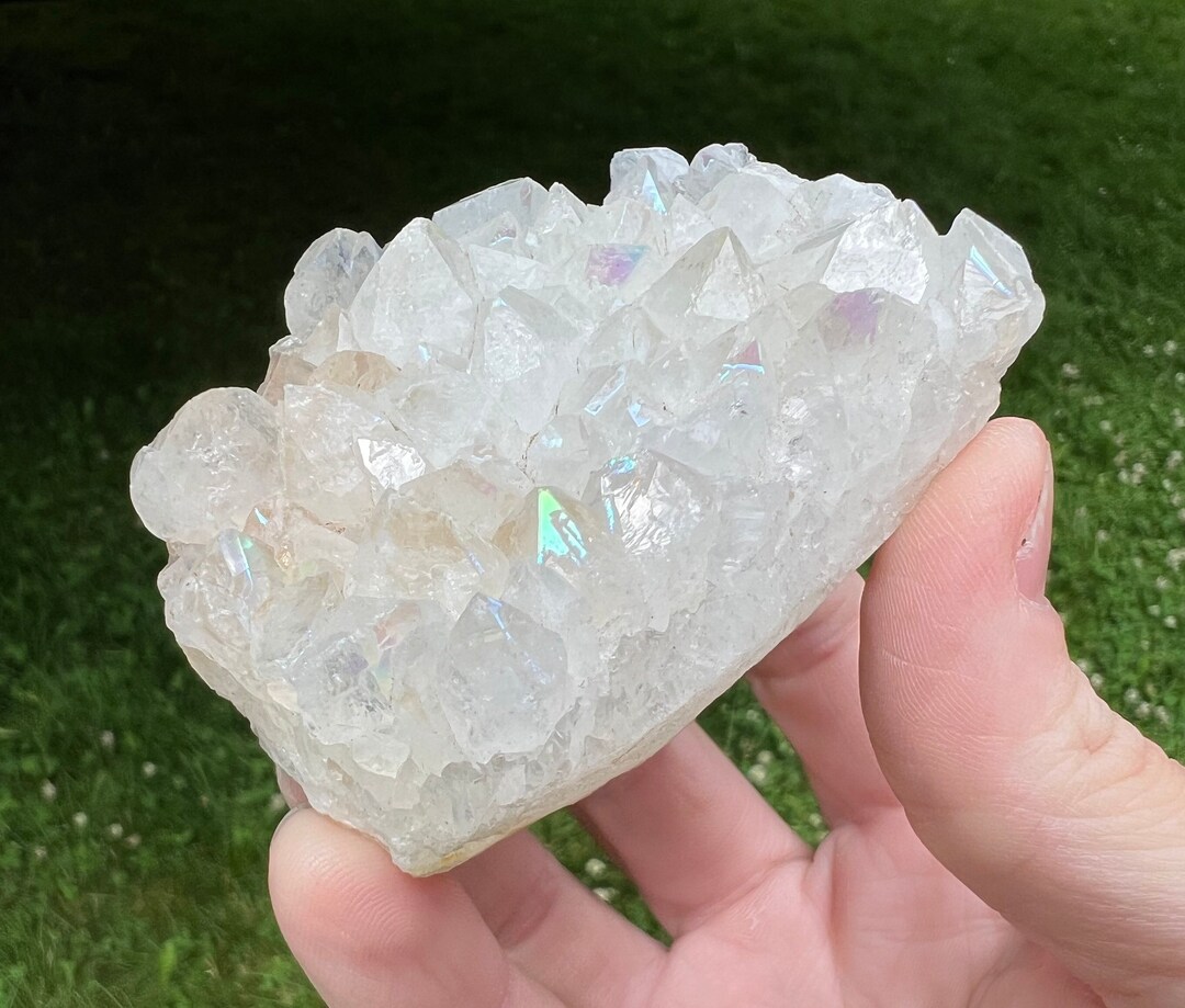 Anandalite Quartz Cluster, Iridescent Aurora Quartz Crystal, Natural Rainbow Iris Quartz, Chakra ...