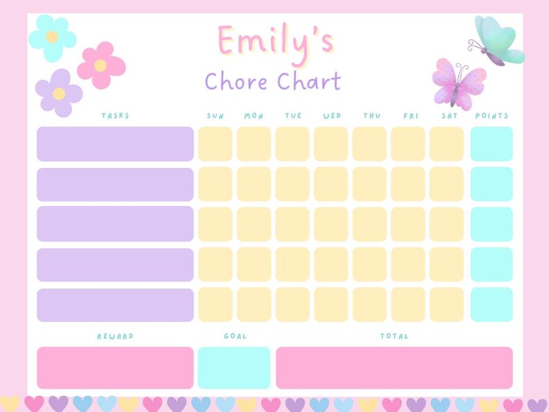 Editable Kids Chore Chart | Pastel Butterfly Printable | Floral Canva ...