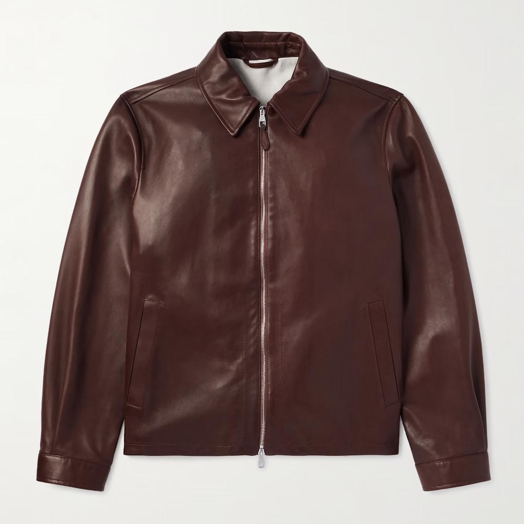 Dunhill Men's Whiskey Lambskin Leather Motorcycle Jacket Classic Biker ...