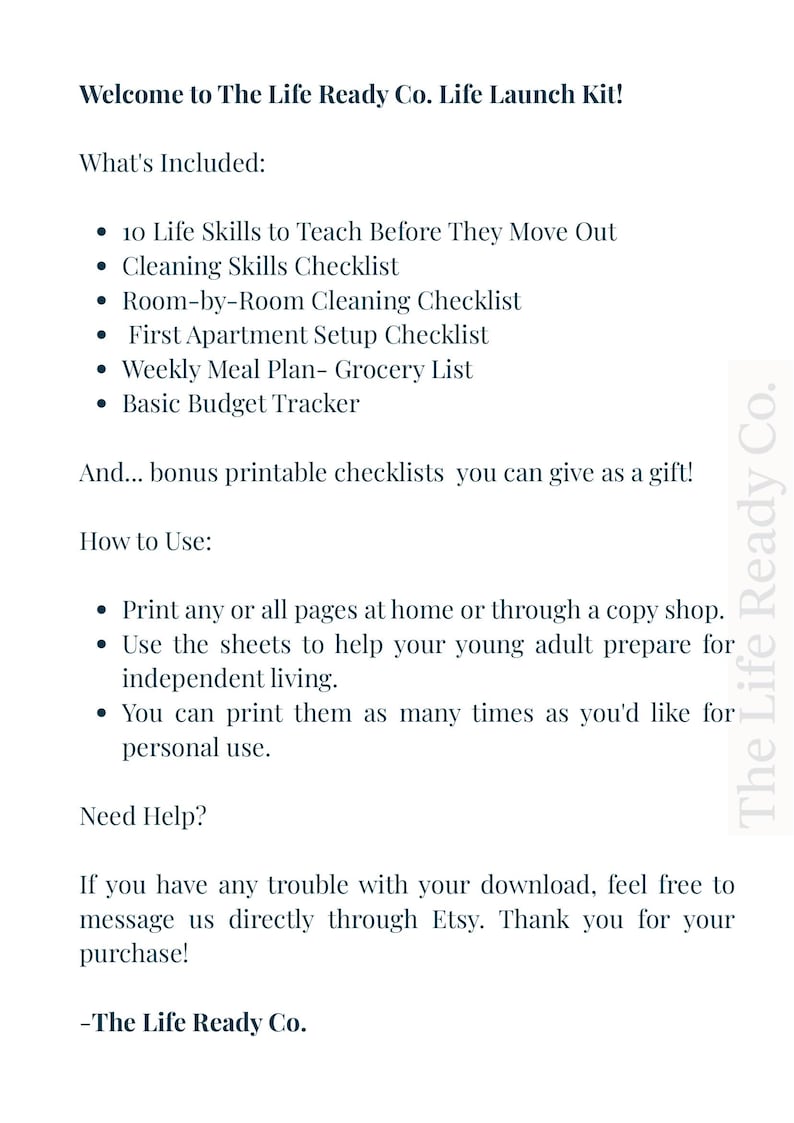 Teen Moving Out Checklist Kit | Life Skills Printable Bundle | Editable ...