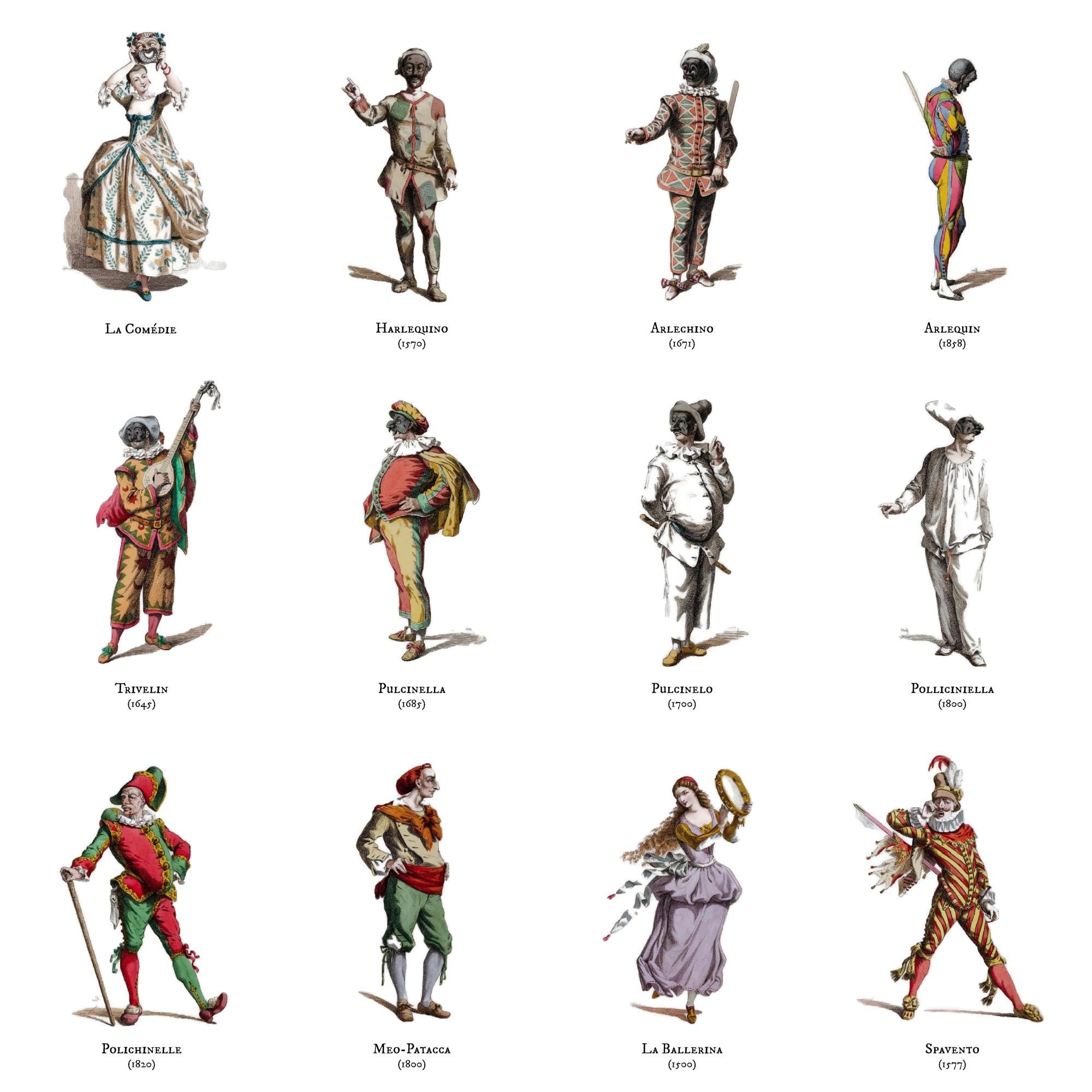 La Commedia Dell'arte Characters Digital Images for Crafts, Printable ...