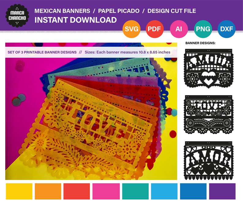 Mexican Papel Picado SVG Banners – Fiesta Decorations – Laser Cut ...