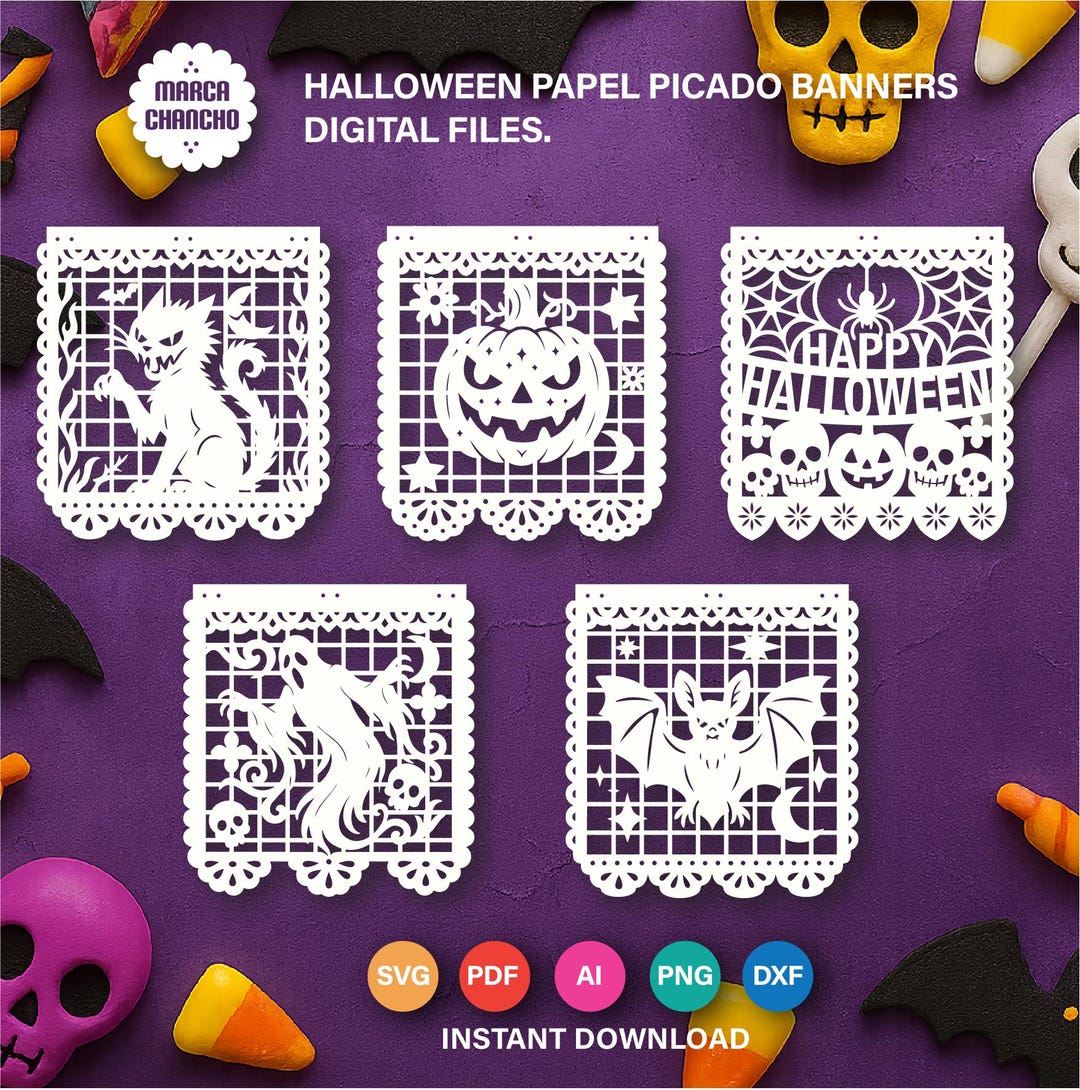 Halloween Bundle - 5 Papel Picado Banners SVG – Mexican Style Party ...