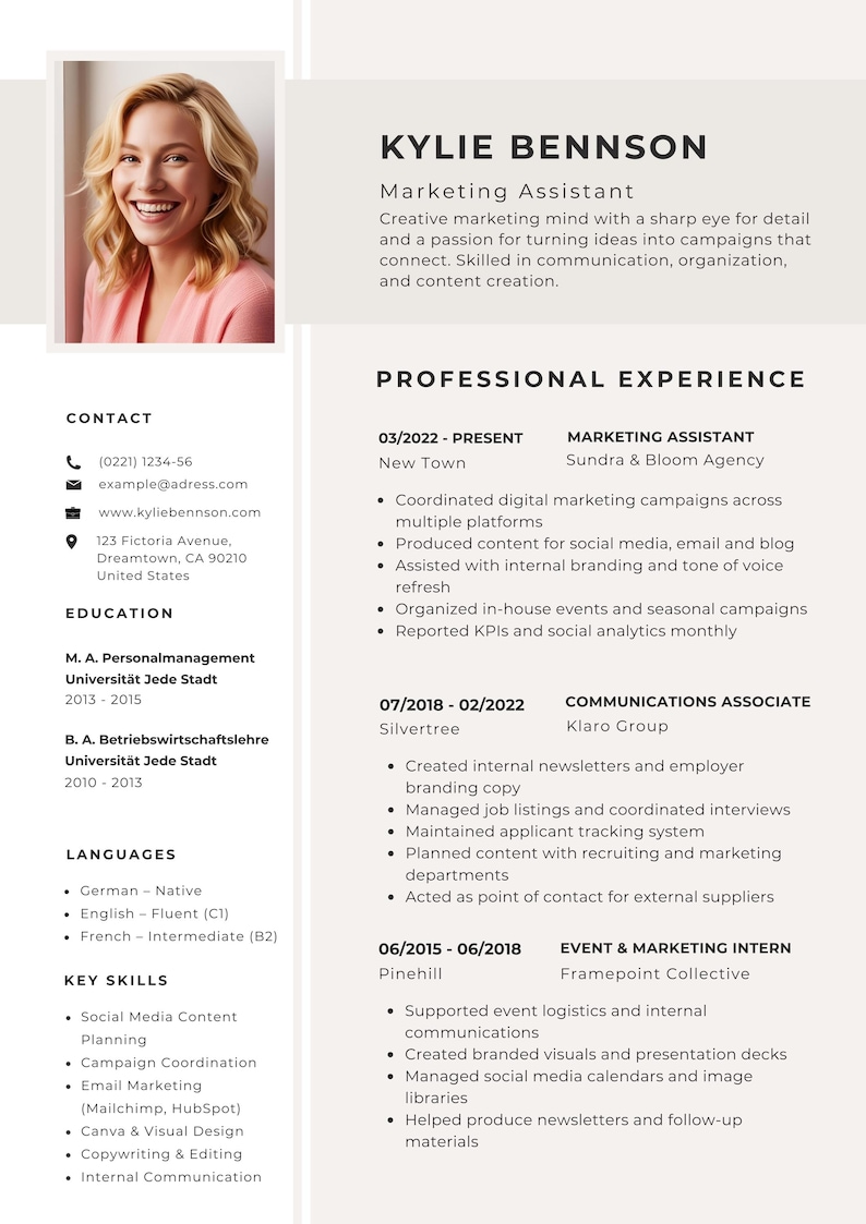 Beige Resume Template Canva – Modern Professional CV Layout (A4) - Etsy