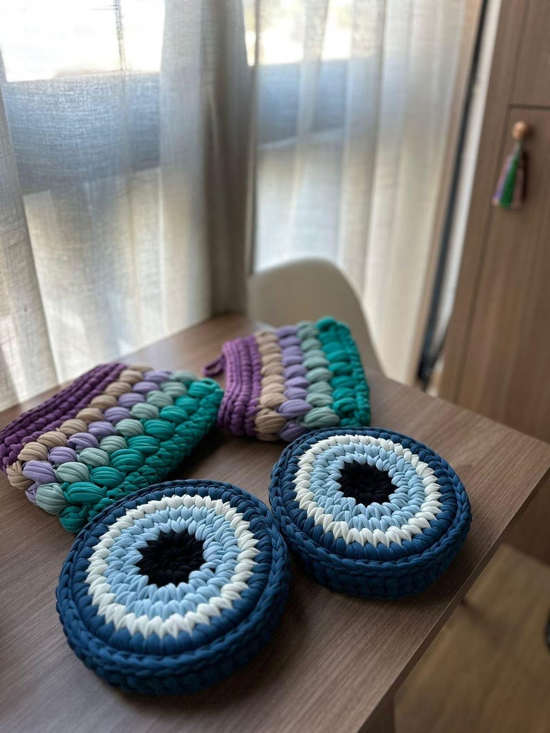 Handmade Crochet Evil Eye Bag: Boho Cotton Purse With Brass Chain - Etsy