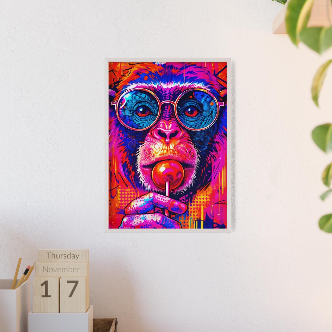 Vibrant Monkey Face Art Print, Funky Wall Art, Dopamine Aesthetic ...