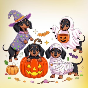 Halloween Dachshund PNG | Cute Wiener Dog Clipart | Spooky Sausage Dog ...