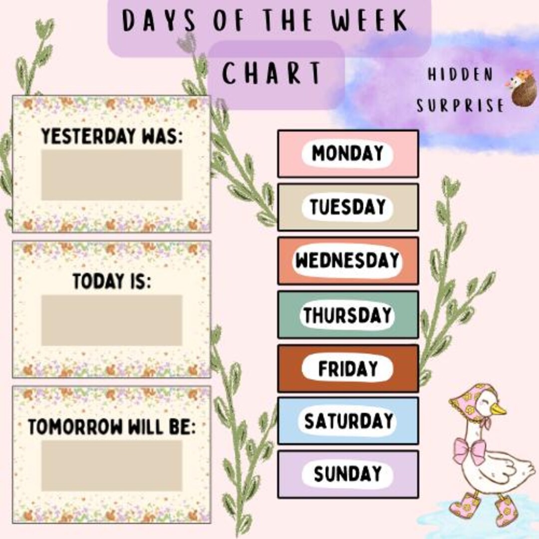Cottagecore Classroom Calendar Printable Days of the Week Chart Digital ...
