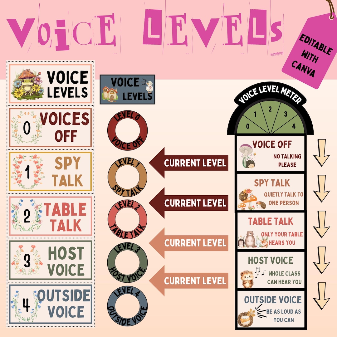 Cottagecore Voice Level Chart Printable Noise Chart Classroom Behaviour ...