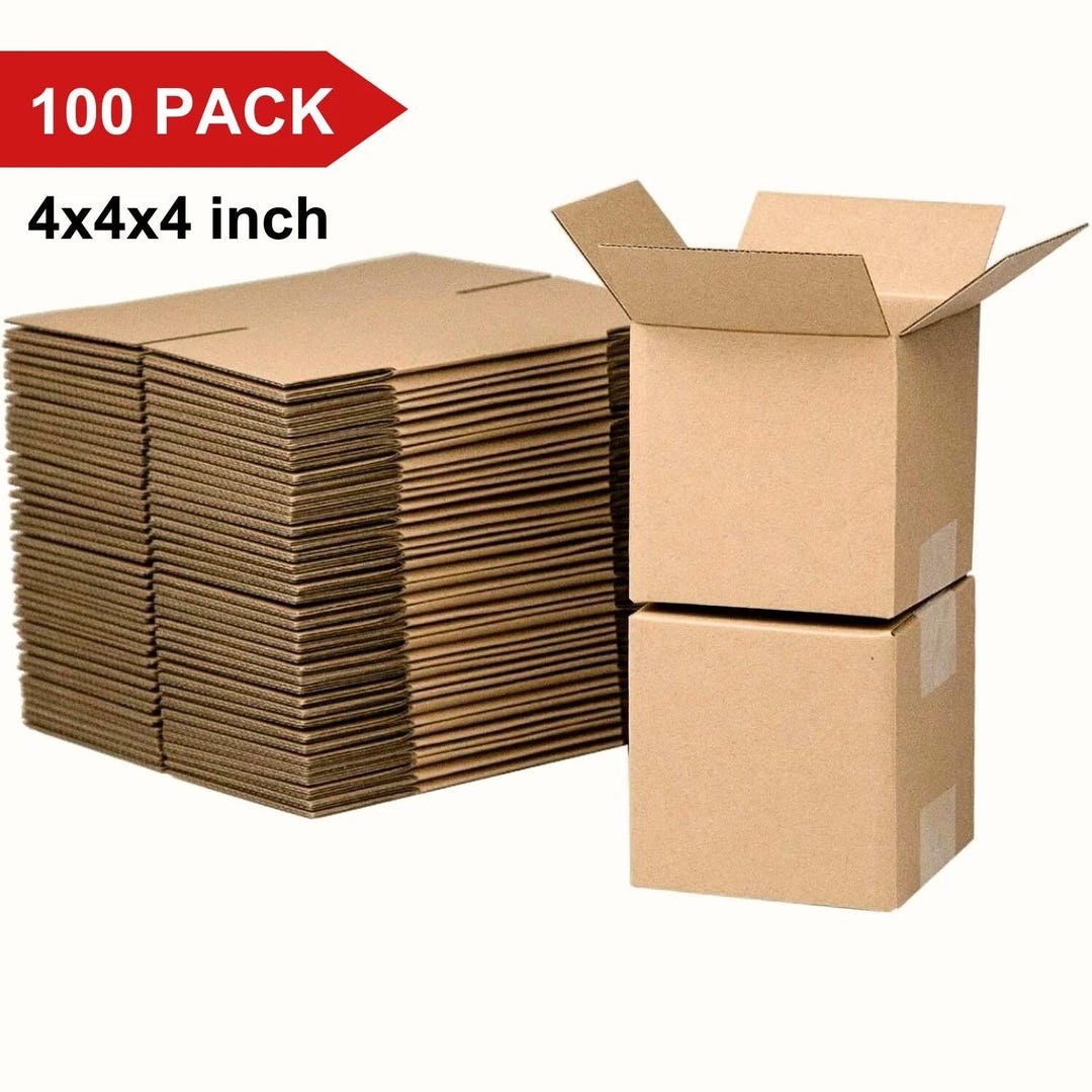 100-pack 4x4x4 Inch Corrugated Kraft Paper Gift Shipping Boxes, Sturdy ...