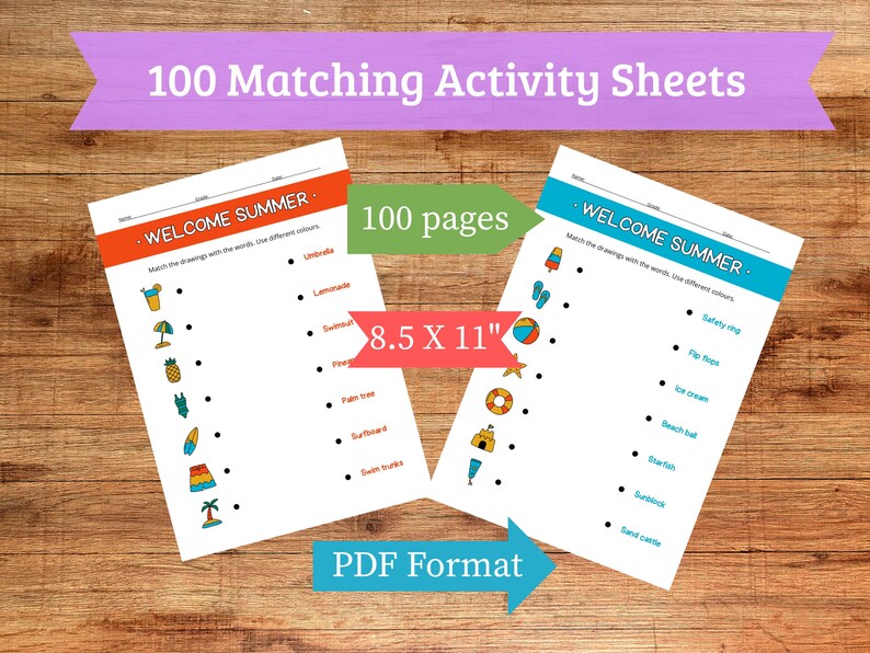 Printable Matching Worksheets Bundle | Match the Picture | 100 Pages | Preschool Kindergarten ...