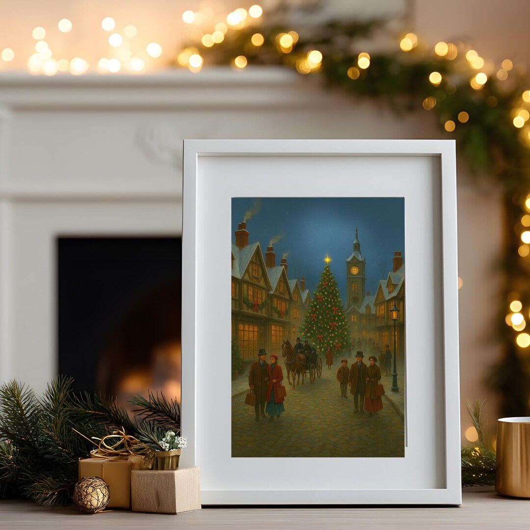 Vintage Christmas Village Art Print | Nostalgic Victorian Town, 5 Sizes ...