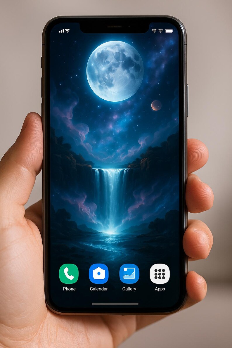 Moonlit Waterfall Fantasy Wallpaper, Starry Night Sky, Cosmic ...