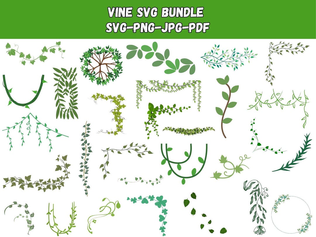 Vine Silhouette SVG: Leaf Vines Vector Graphics - Etsy