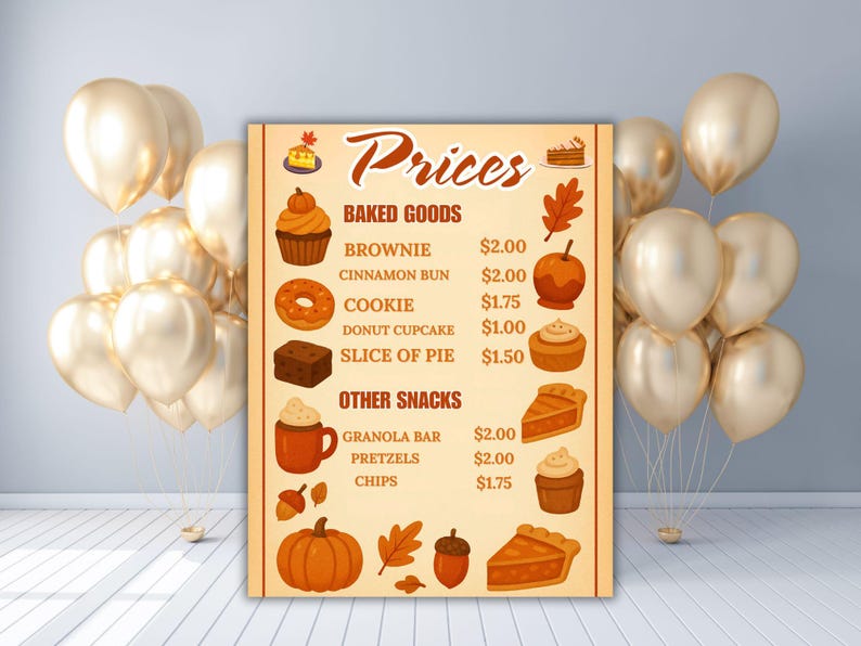 Autumn Bake Price List Template, Editable Canva Design (digital ...