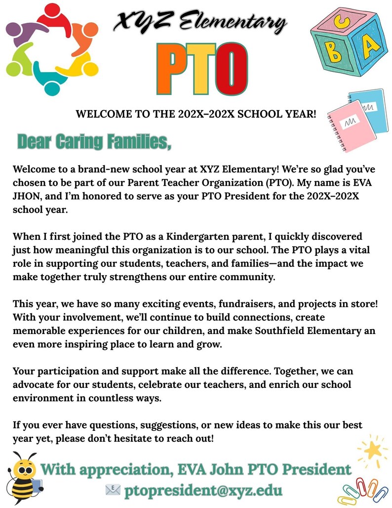 Editable PTO PTA Welcome Letter Template (canva Digital Download) - Etsy