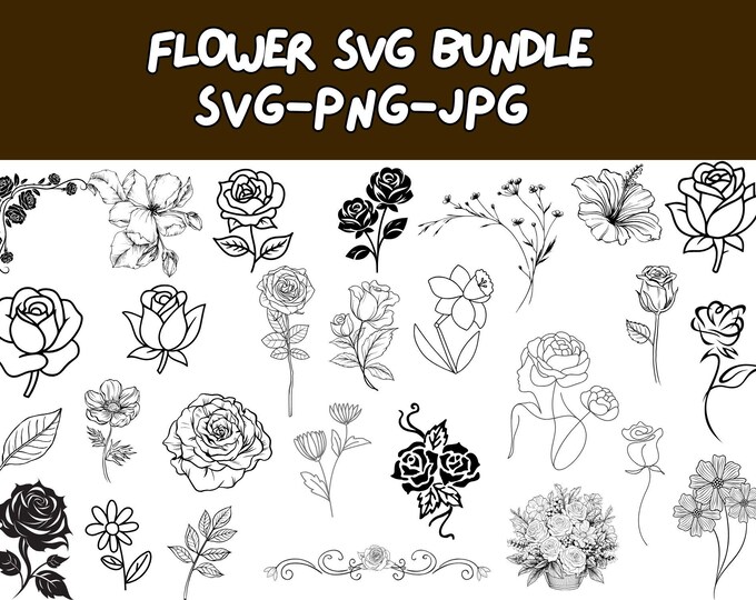 Flower Bundle SVG, Flower Doodles SVG Files, Floral Bundle Svg, Flower ...