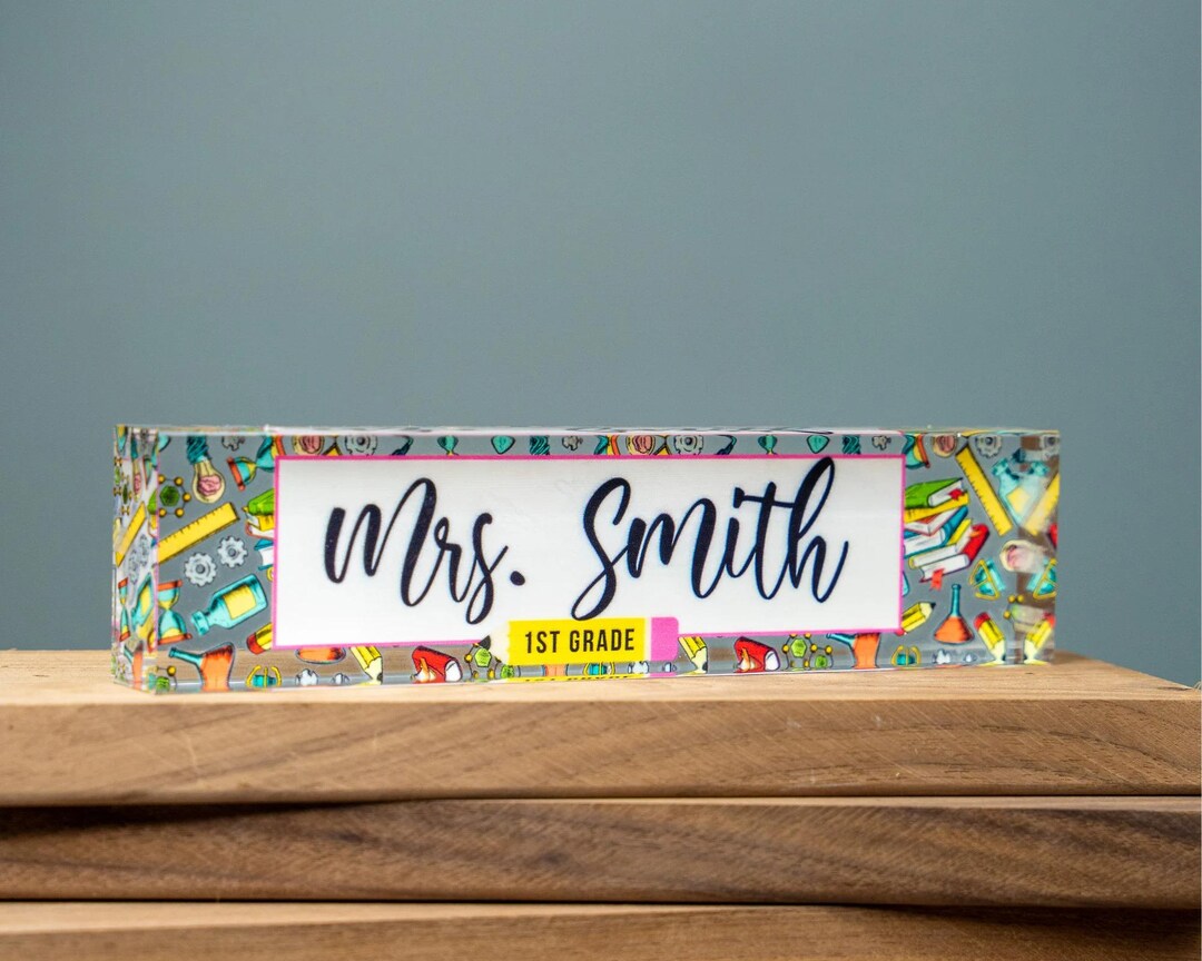 Personalized Teacher Name Desk Sign – Custom Acrylic Block With School ...
