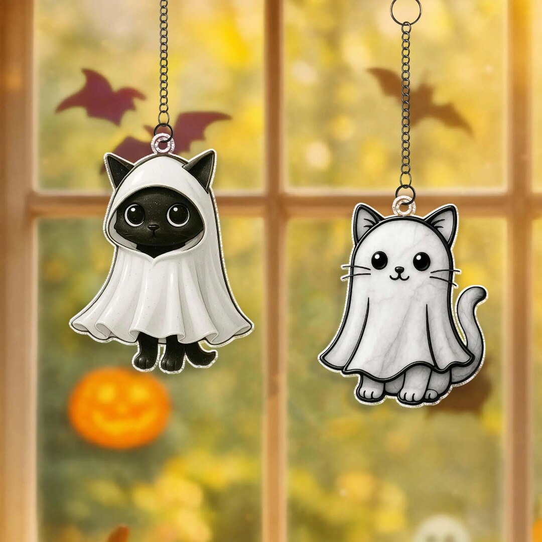 Halloween Skeleton and Grim Reaper Window Hanging Set Cute Acrylic ...