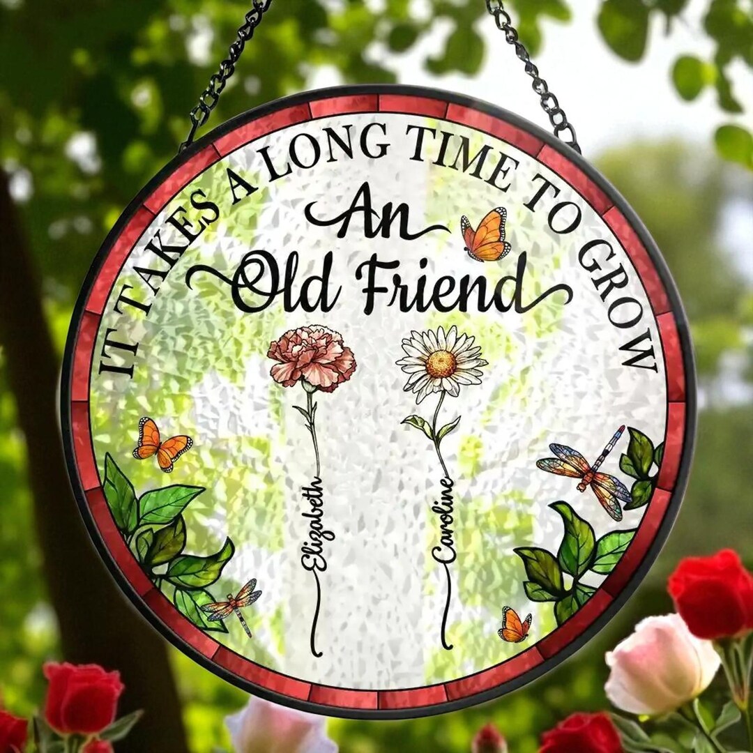 Custom Friendship Suncatcher With Names, Birth Month Flower Sun Catcher ...