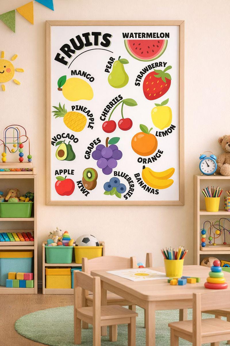 Fruits Poster for Kids – Educational Fruit Names Wall Art – Classroom ...