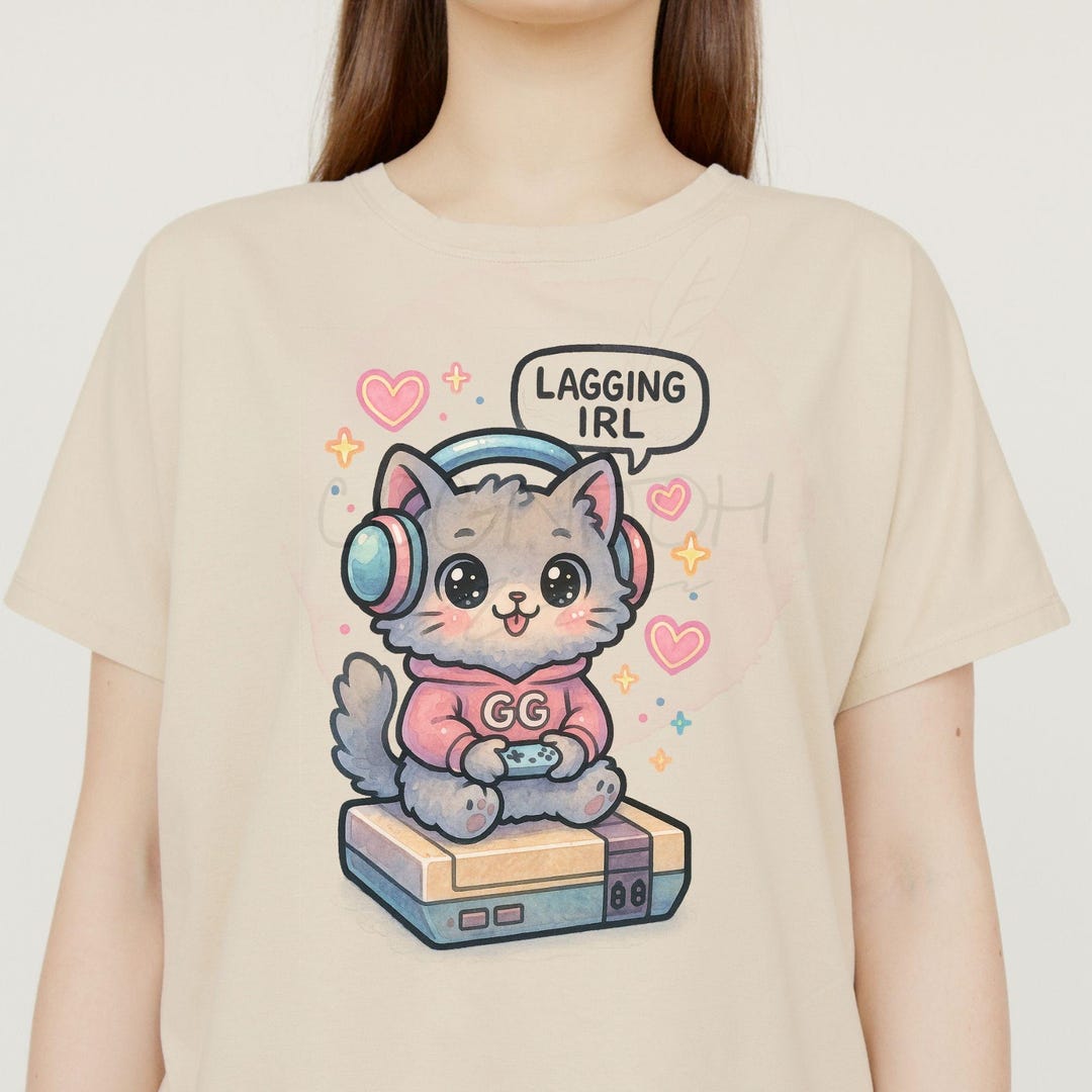 Cute Gamer Cat PNG | Kawaii Gaming Clipart | Lagging IRL Cat Graphic ...